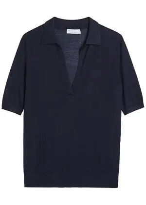 Gabriela Hearst Cashmere And Silk-blend Polo Top - Navy