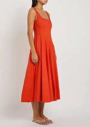 Staud Wells Stretch-cotton Midi Dress - Orange