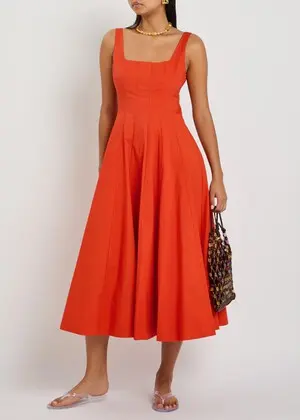 Staud Wells Stretch-cotton Midi Dress - Orange