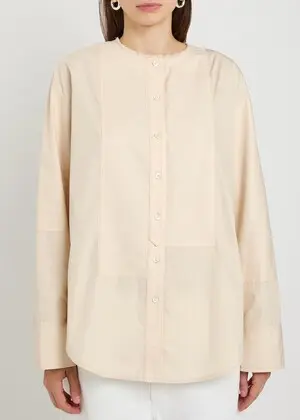 3.1 Phillip Lim Panelled Cotton-poplin Shirt With Frayed Round Neck