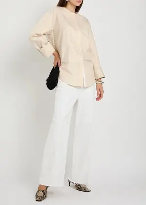 3.1 Phillip Lim Panelled Cotton-poplin Shirt With Frayed Round Neck