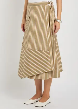 3.1 Phillip Lim Striped Cotton-poplin Wrap Midi Skirt - Khaki