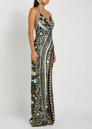 Emilio Pucci Printed Halterneck Satin-silk Maxi Dress