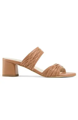 ELIZEE Sophia Sandal Leather Block Mid-heel Mules - Caramel