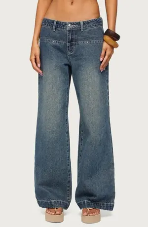 EDIKTED Wyn Studded Low Rise Baggy Wide Leg Jeans