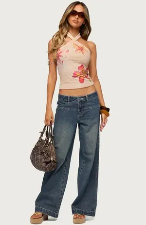 EDIKTED Wyn Studded Low Rise Baggy Wide Leg Jeans