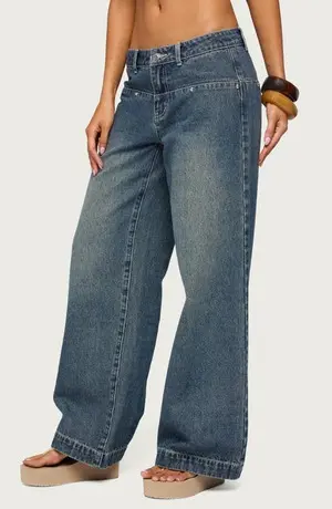 EDIKTED Wyn Studded Low Rise Baggy Wide Leg Jeans
