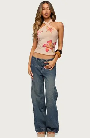 EDIKTED Wyn Studded Low Rise Baggy Wide Leg Jeans