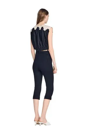 Sandro Contrast Lace Crop Top