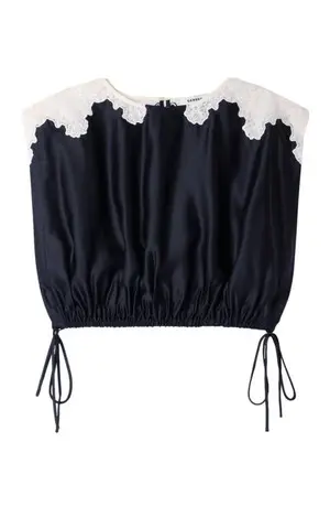 Sandro Contrast Lace Crop Top