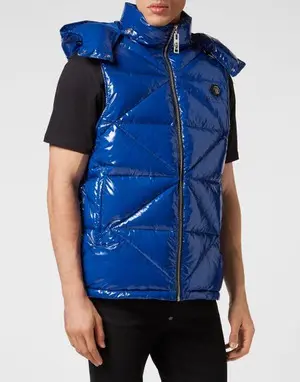 Philipp Plein Sleeveless Quilted Puffer Jacket With Hood - Darkblue