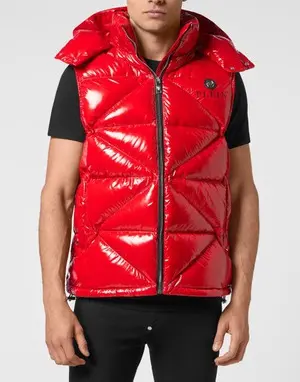 Philipp Plein Sleeveless Quilted Puffer Jacket With Hood - Red