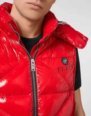 Philipp Plein Sleeveless Quilted Puffer Jacket With Hood - Red