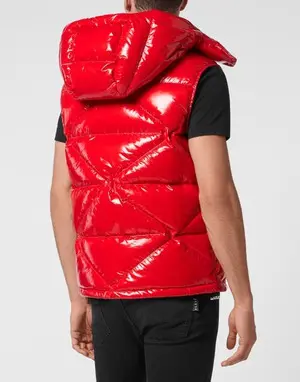 Philipp Plein Sleeveless Quilted Puffer Jacket With Hood - Red