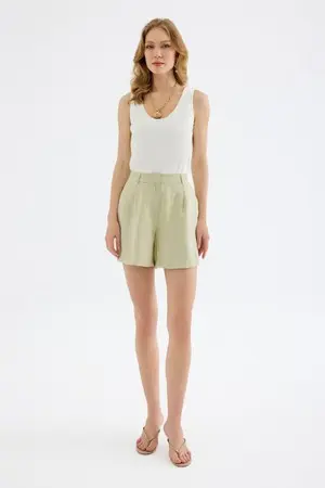 MONLICIA Velina High-waist Single Pleat Tailored Mini Shorts - Light Green