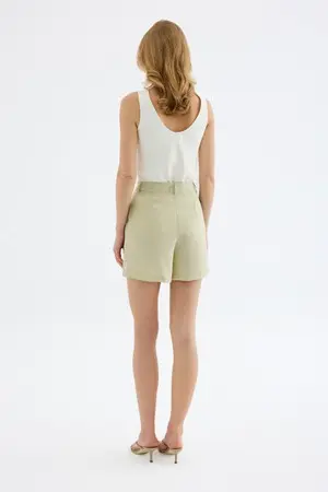 MONLICIA Velina High-waist Single Pleat Tailored Mini Shorts - Light Green