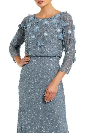 Mac Duggal Floral Embellished Midi Dress