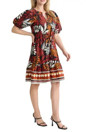 Jones New York Botanical Print Fit & Flare Dress