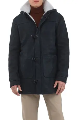 Gorski Genuine Shearling Parka - Navy Pattern/white