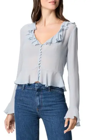 Paige Getty Long Sleeve Chiffon Ruffle Top