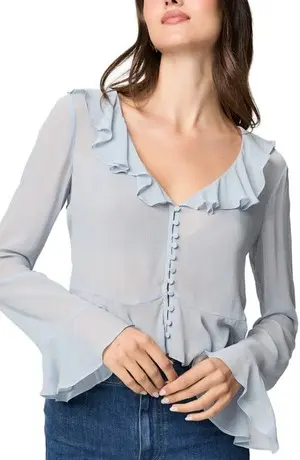 Paige Getty Long Sleeve Chiffon Ruffle Top