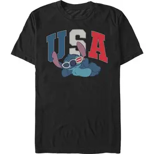 LILO & STITCH Usa Cool Sunglasses Short Sleeve Graphic T-shirt - Black