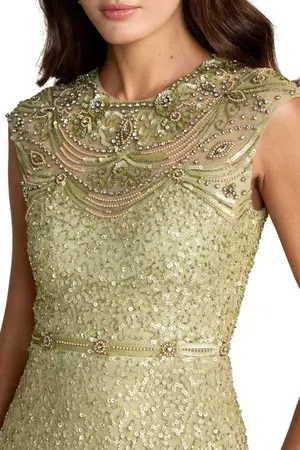 Mac Duggal Embellished High Neck Cap Sleeve Gown