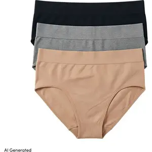 LANDS' END Bikini Brief Cotton Comfort Seamless Basics 3 Pack Panties - Clay Bisque Pk