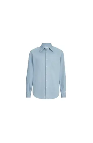 Brunello Cucinelli Lightweight Denim Shirt With Italian Collar And Chest Pocket