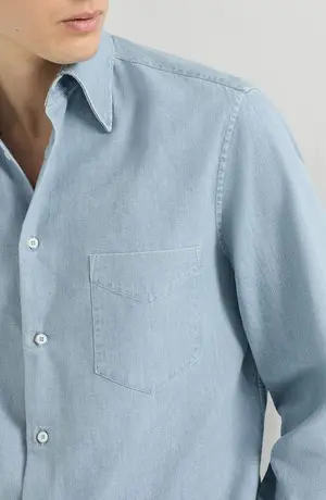 Brunello Cucinelli Lightweight Denim Shirt With Italian Collar And Chest Pocket