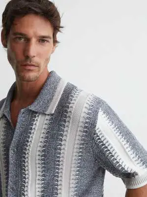 REISS Dale Stitch-detail Stripe Knitted Shirt With Cotton
