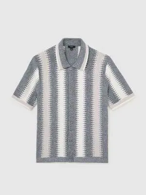 REISS Dale Stitch-detail Stripe Knitted Shirt With Cotton