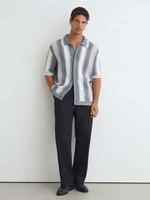 REISS Dale Stitch-detail Stripe Knitted Shirt With Cotton