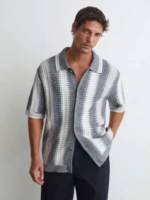 REISS Dale Stitch-detail Stripe Knitted Shirt With Cotton