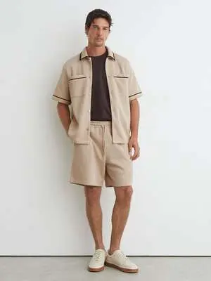 REISS Textured Drawstring Shorts - Stone