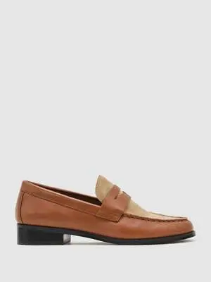 REISS Kallie Leather And Suede Penny Loafers