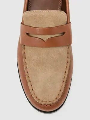 REISS Kallie Leather And Suede Penny Loafers