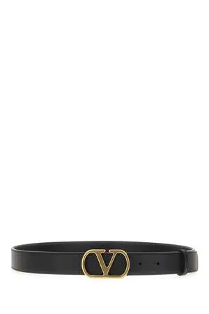 Valentino Garavani Leather Belt With Gold Tone V Logo Buckle - Multicolor