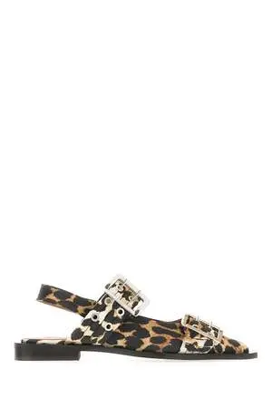 GANNI Leopard Print Buckled Flat Sandals - Multicolor