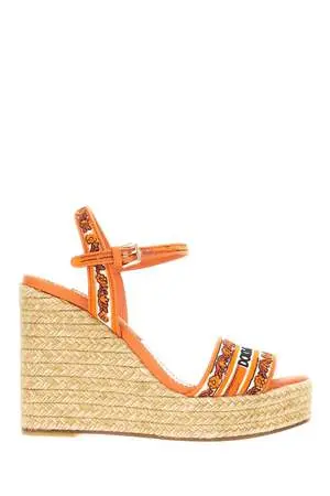 Dolce & Gabbana Platform Wedge Sandals With Logo Detailing - Multicolor