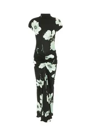Alaïa Ruched Floral Print High Neck Dress - Multicolor