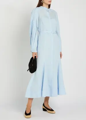 Gabriela Hearst Lydia Belted Linen Midi Shirt Dress - Light Blue