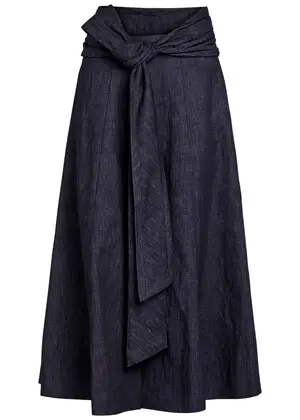Gabriela Hearst Zivan Cotton And Linen-blend Midi Skirt - Denim