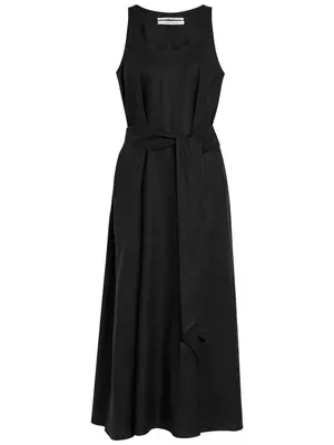 Another Tomorrow Belted Linen Midi Dress - Black