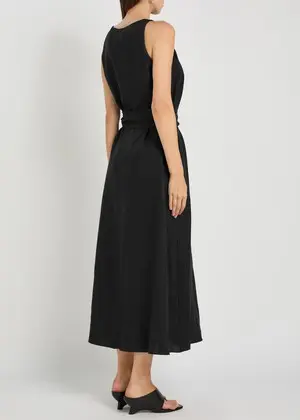 Another Tomorrow Belted Linen Midi Dress