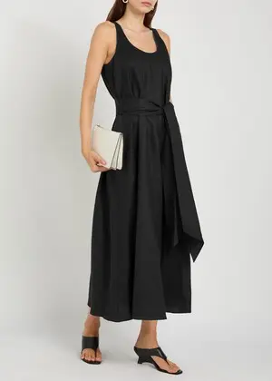 Another Tomorrow Belted Linen Midi Dress