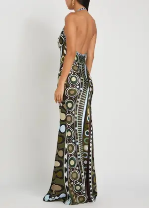 Emilio Pucci Printed Halterneck Satin-silk Maxi Dress