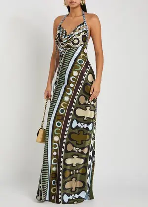 Emilio Pucci Printed Halterneck Satin-silk Maxi Dress