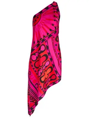 Emilio Pucci Printed Asymmetric Silk-twill Midi Dress - Pink