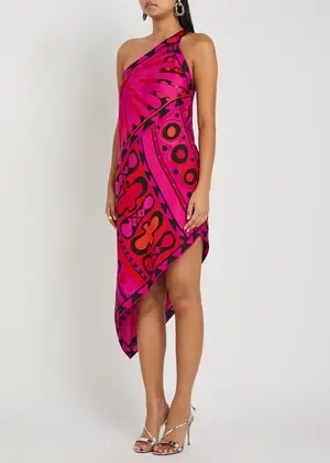 Emilio Pucci Printed Asymmetric Silk-twill Midi Dress